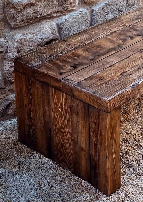 Rustic Solid Wood Bench | Handmade Farmhouse Entryway Seat - Etsy