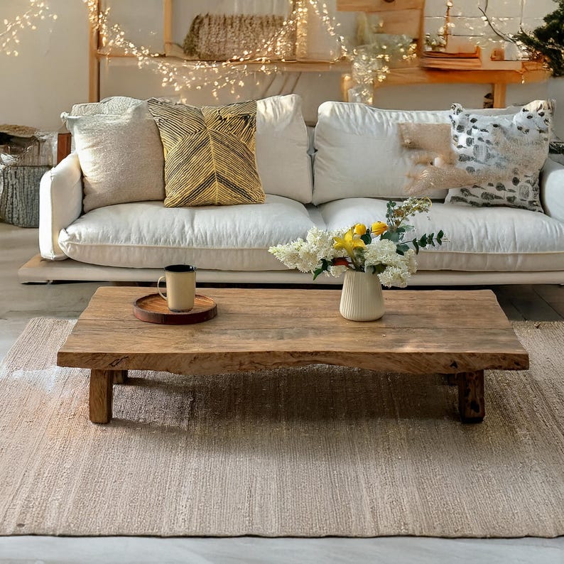 Rustic Solid Wood Coffee table | Handmade Farmhouse Centerpiece - Etsy