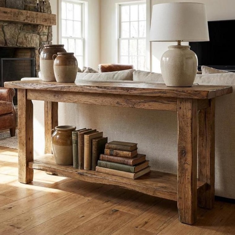 Rustic Solid Wood Console table | Handmade Farmhouse Entryway Table - Etsy