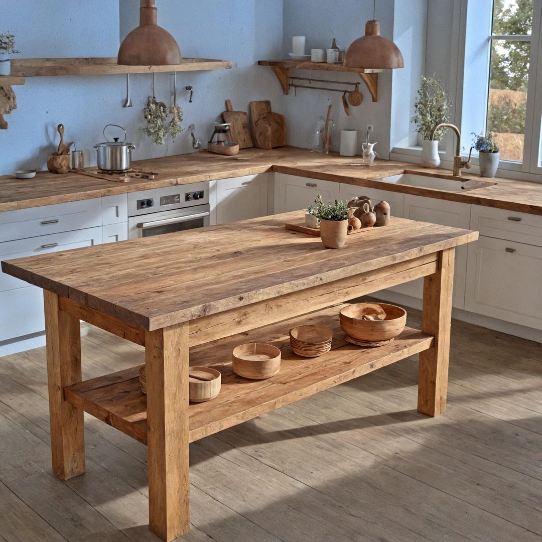 Rustic Solid Wood Kitchen island | Handmade Farmhouse Work Table - Etsy