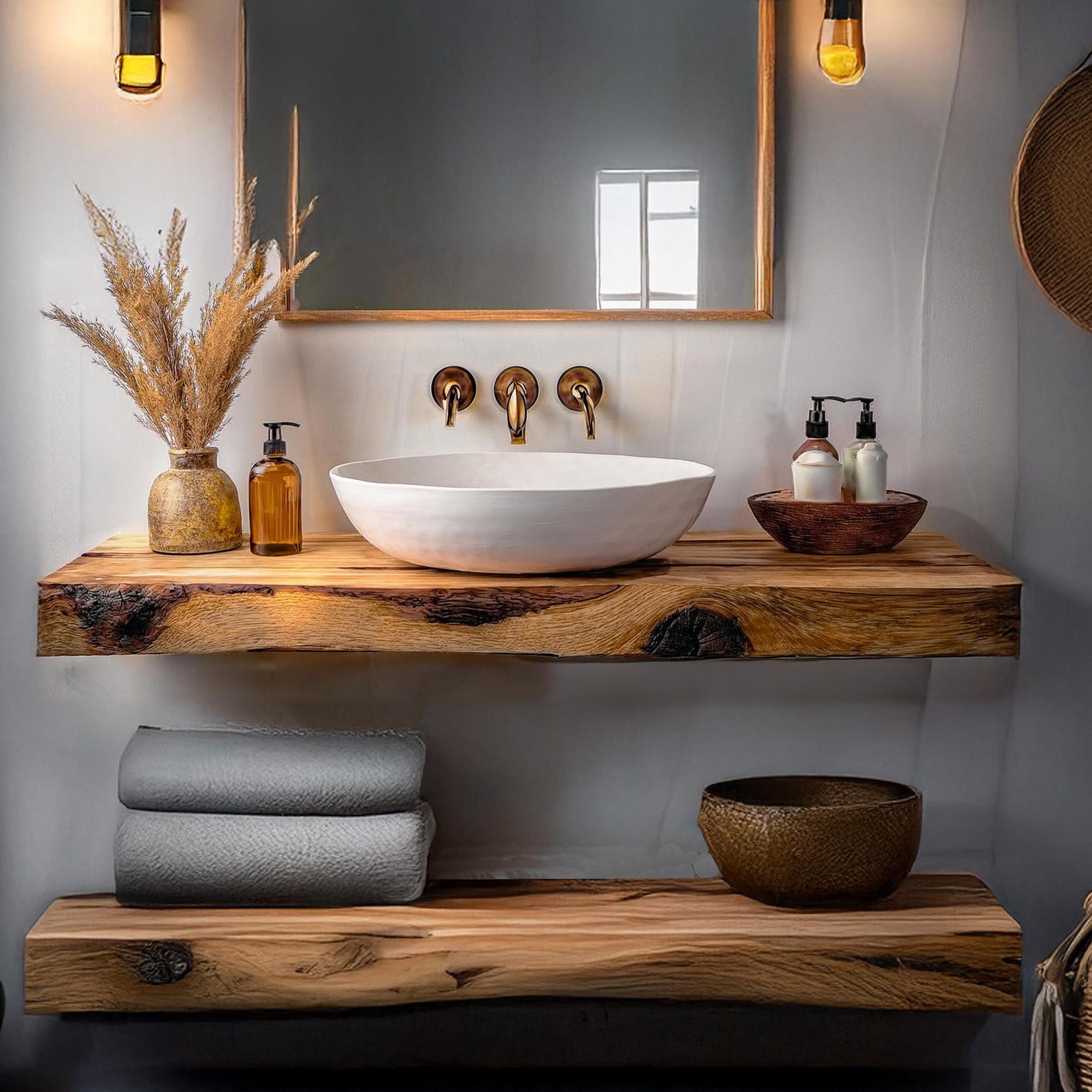 Rustic Solid Wood Floating Bathroom vanity | Handmade Farmhouse Sink ...