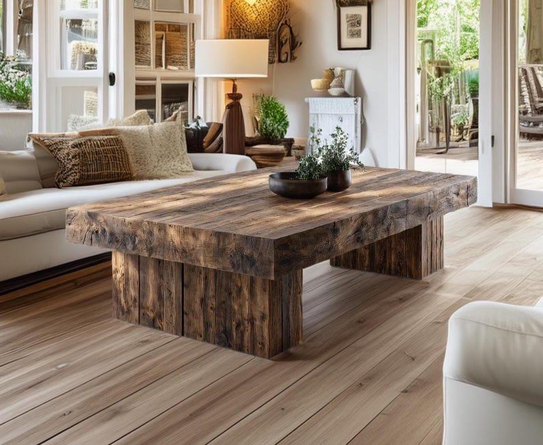 Rustic Solid Wood Coffee table | Handmade Farmhouse Centerpiece - Etsy
