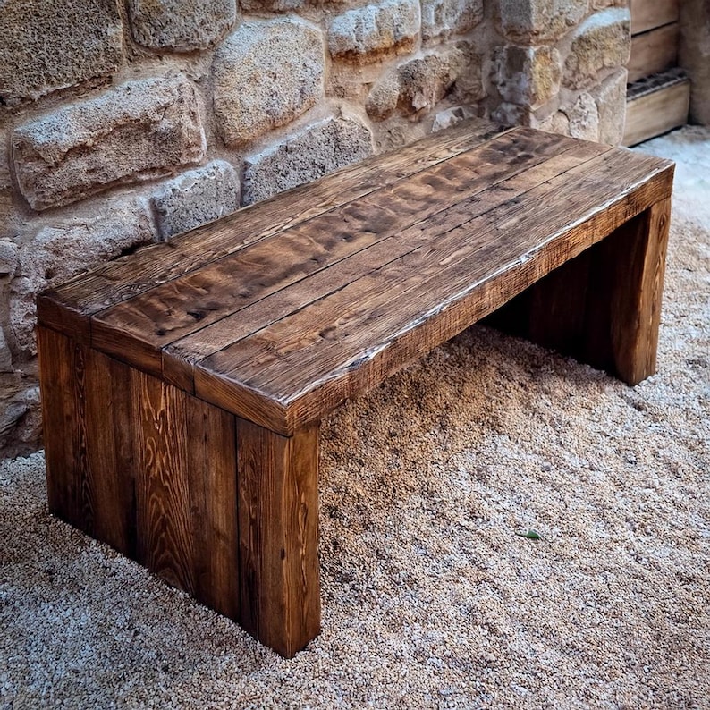 Rustic Solid Wood Bench | Handmade Farmhouse Entryway Seat - Etsy