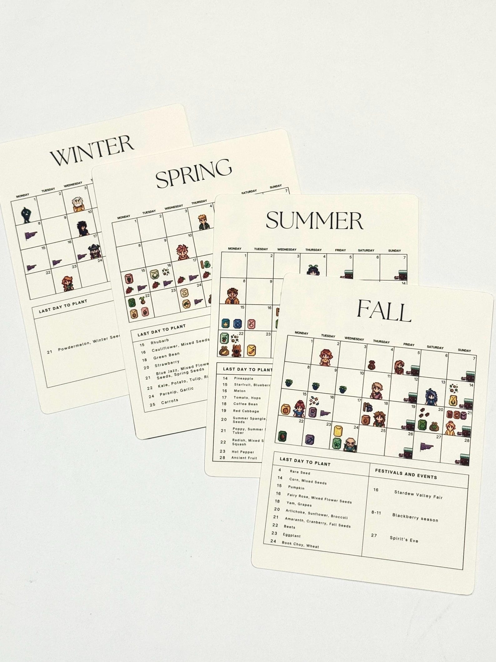 Stardew Valley Calendar Cards | Cozy Gaming Desk Decor, Stardew Gift - Etsy