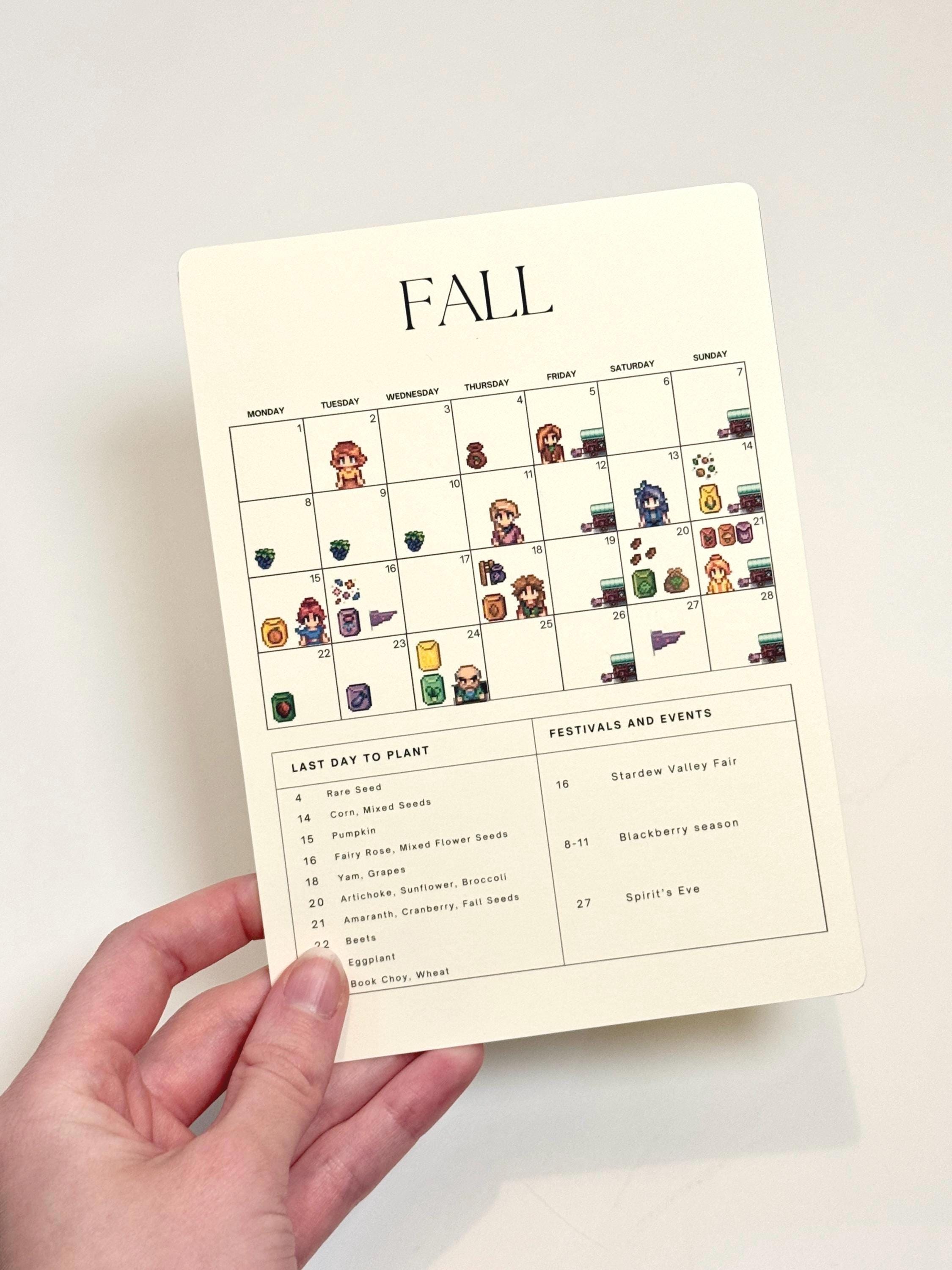 Stardew Valley Calendar Cards | Cozy Gaming Desk Decor, Stardew Gift - Etsy