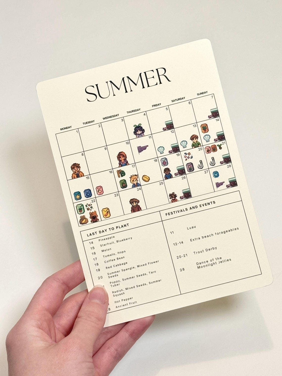 Stardew Valley Calendar Cards | Cozy Gaming Desk Decor, Stardew Gift - Etsy
