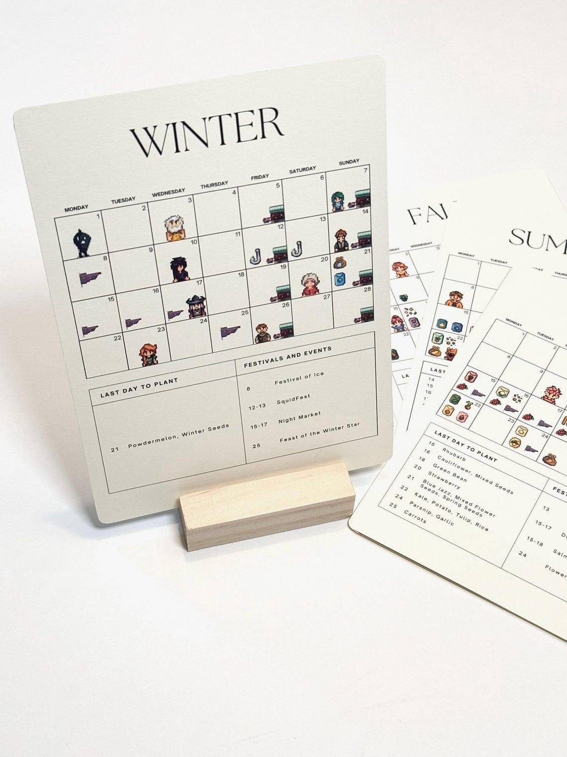 Stardew Valley Calendar Cards | Cozy Gaming Desk Decor, Stardew Gift - Etsy