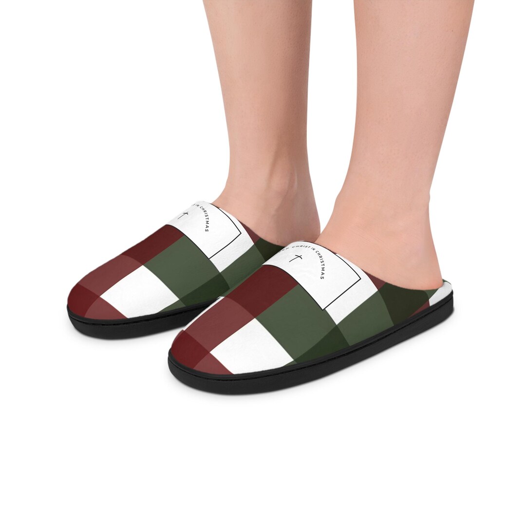 Keep Christ in Christmas Green and Red Plaid Women's Indoor Slippers - Etsy