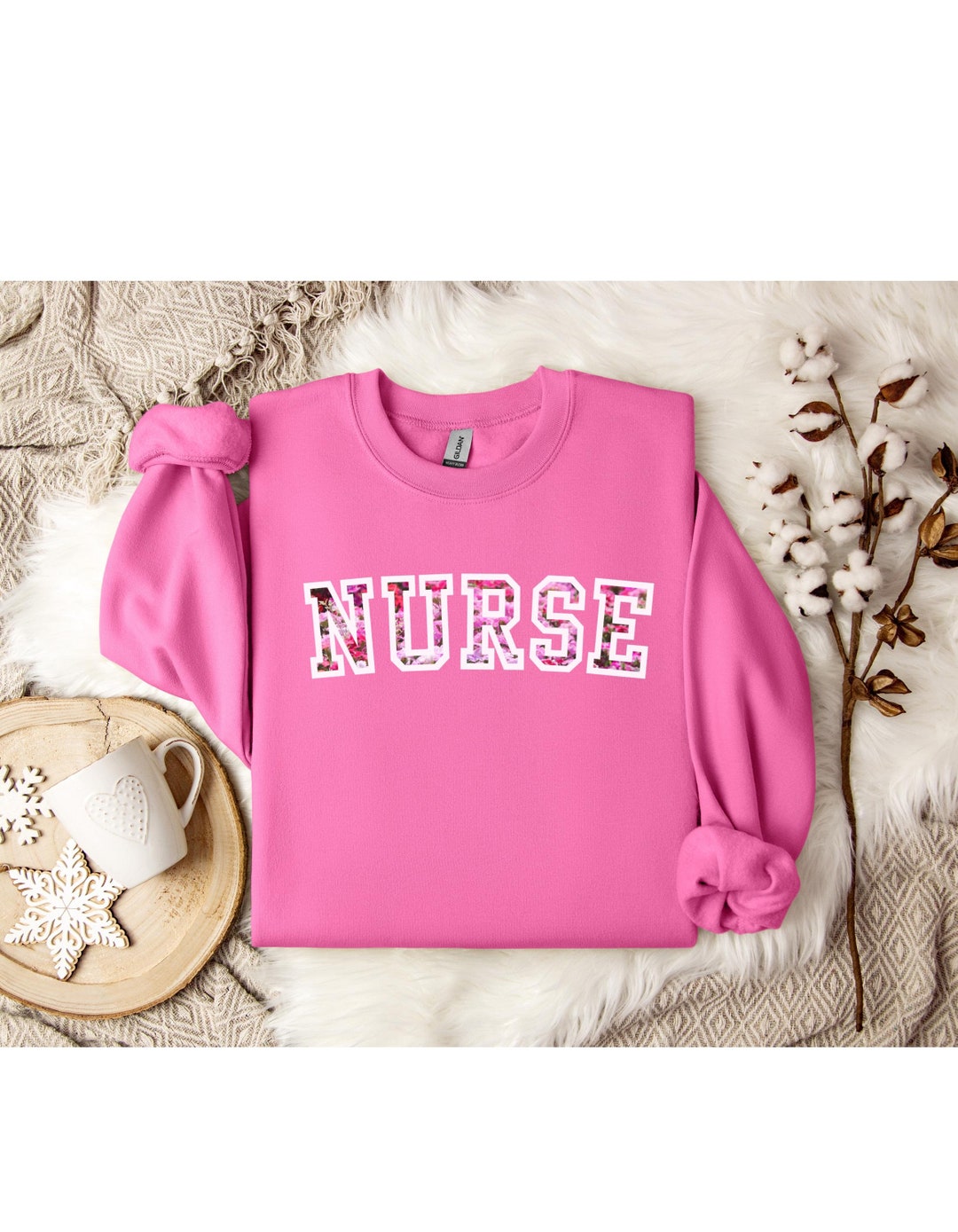 Floral Nurse Sweatshirt, Pink Flower Shirt, Yearbook Font Sweater ...
