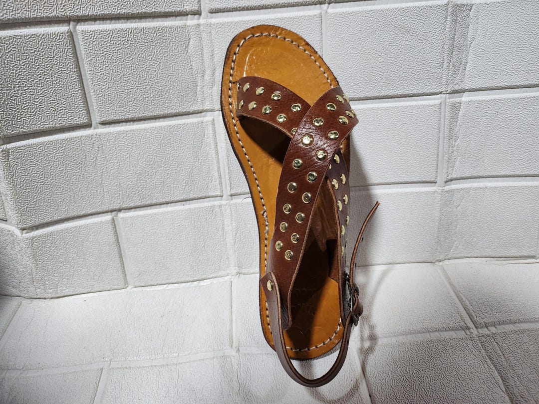 Handmade Moroccan Brown Leather Sandals for Women – Flat Summer Shoes ...