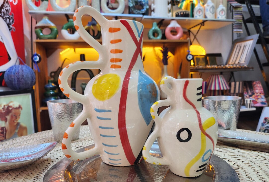 Handmade Moroccan Pottery Vase – Colorful Berber Pitcher – Abstract ...