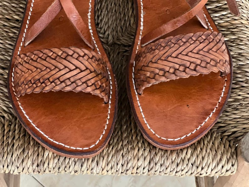 Handmade Moroccan Leather Sandals Women – Brown Flat Strappy Toe Loop ...