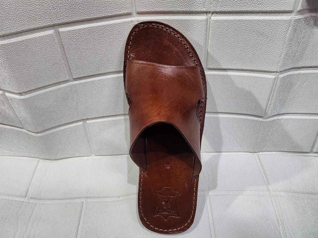 Handmade Moroccan Leather Sandals for Men – Traditional Brown Slides ...