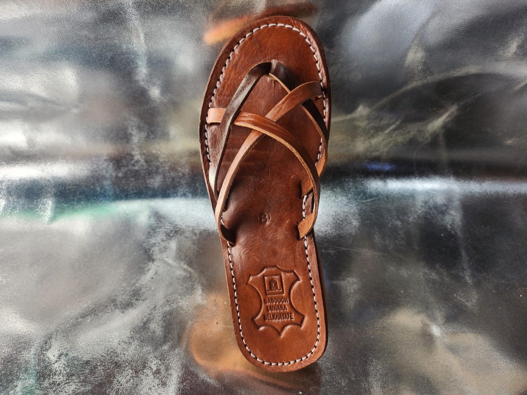 Handmade Moroccan Brown Leather Sandals for Women – Cross Strap Flat ...
