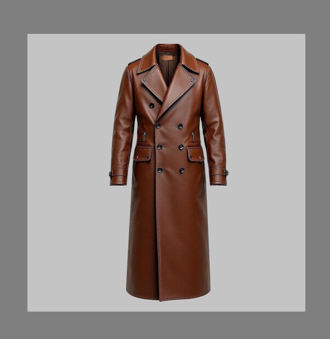 Genuine Leather Handmade Trench Coat for Men Handmade Brown Leather ...