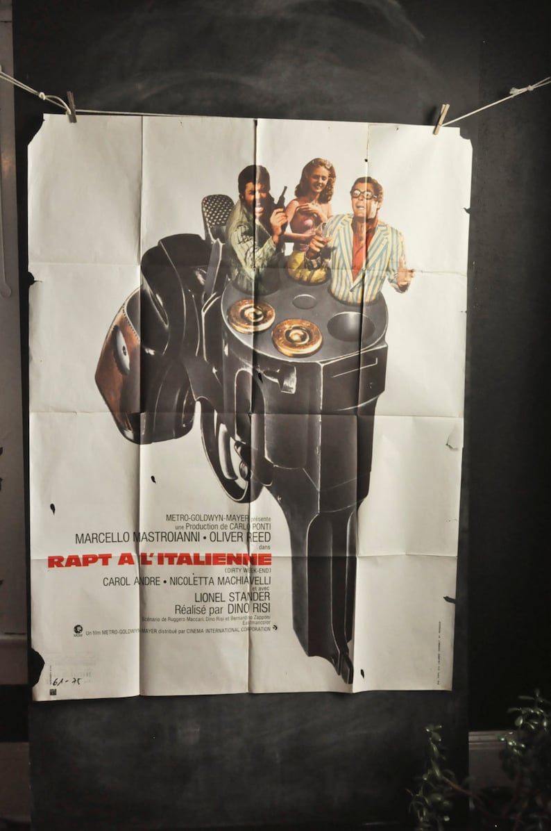 Vintage 1973 Large Rare Movie Poster DIRTY WEEKEND French Moroccan ...