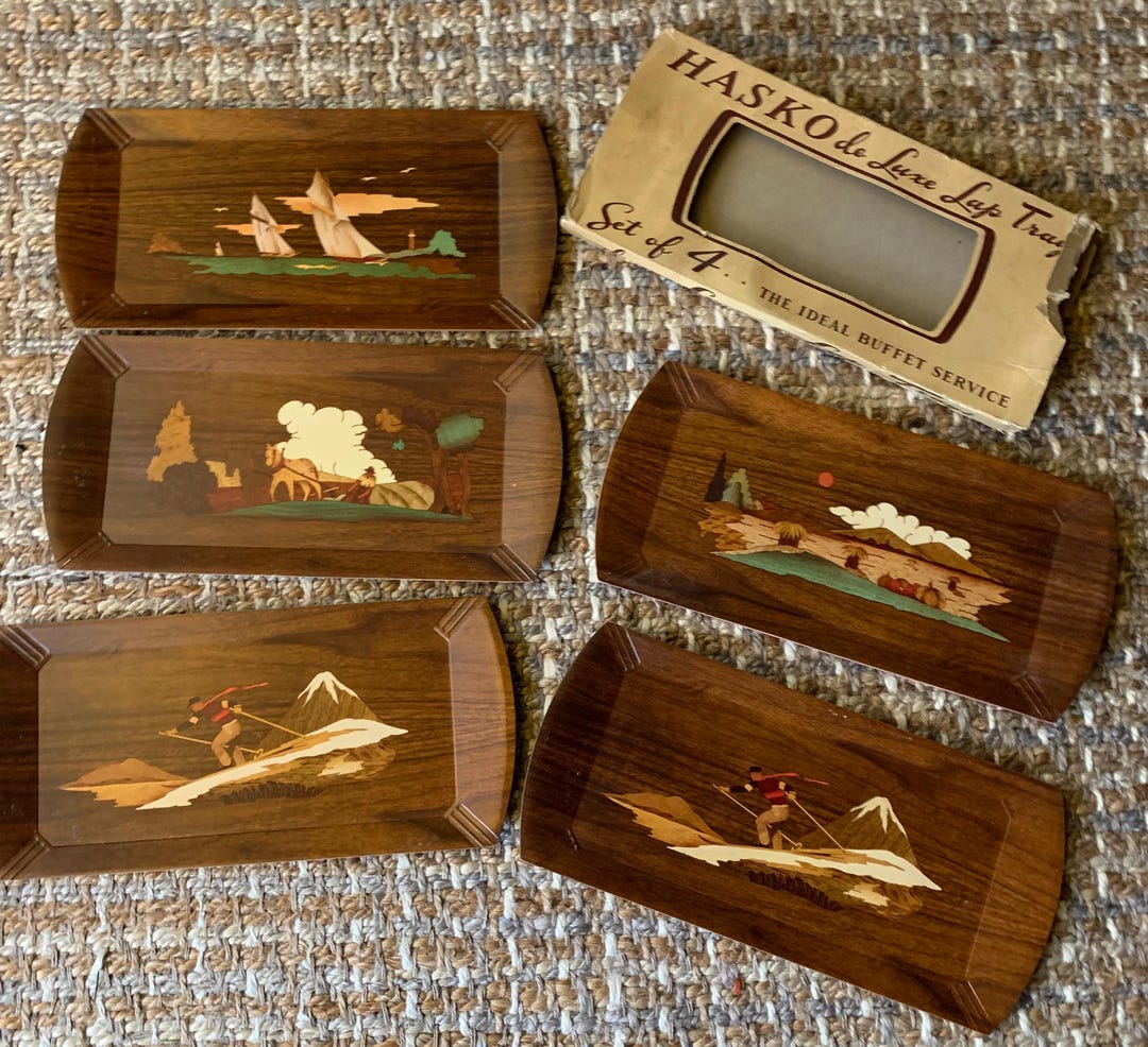 Vintage Faux Inlay Luncheon Buffet Trays Hasko De Luxe Lap Trays With ...