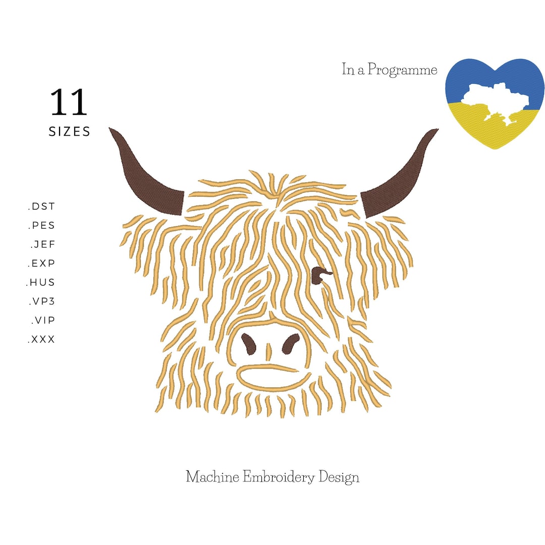 Highland Cow Machine Embroidery Design - Highland Cattle Embroidery ...