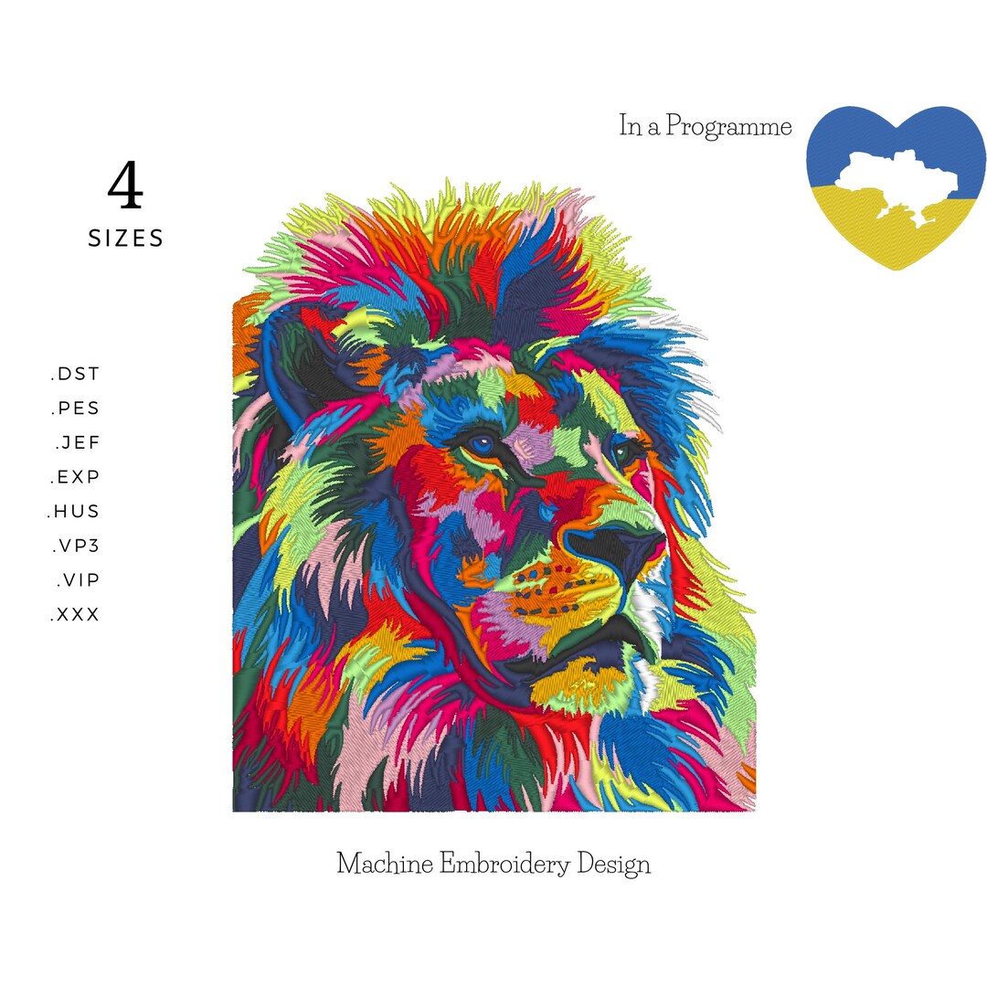 Lion Machine Embroidery Design - Colorful Lion Face Machine Embroidery ...