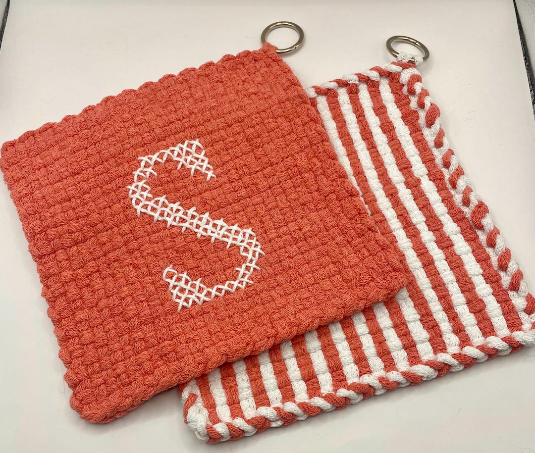 Customizable Monogram Set in Salmon (set of 2, Large) Kitchen Potholder ...