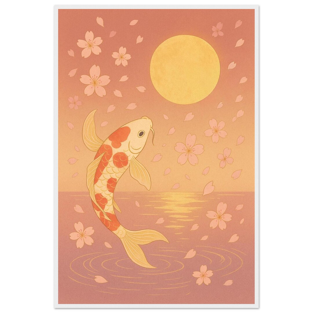 Sakura Koi Fish Wall Art – Japanese Moonlight Poster, Cherry Blossom ...
