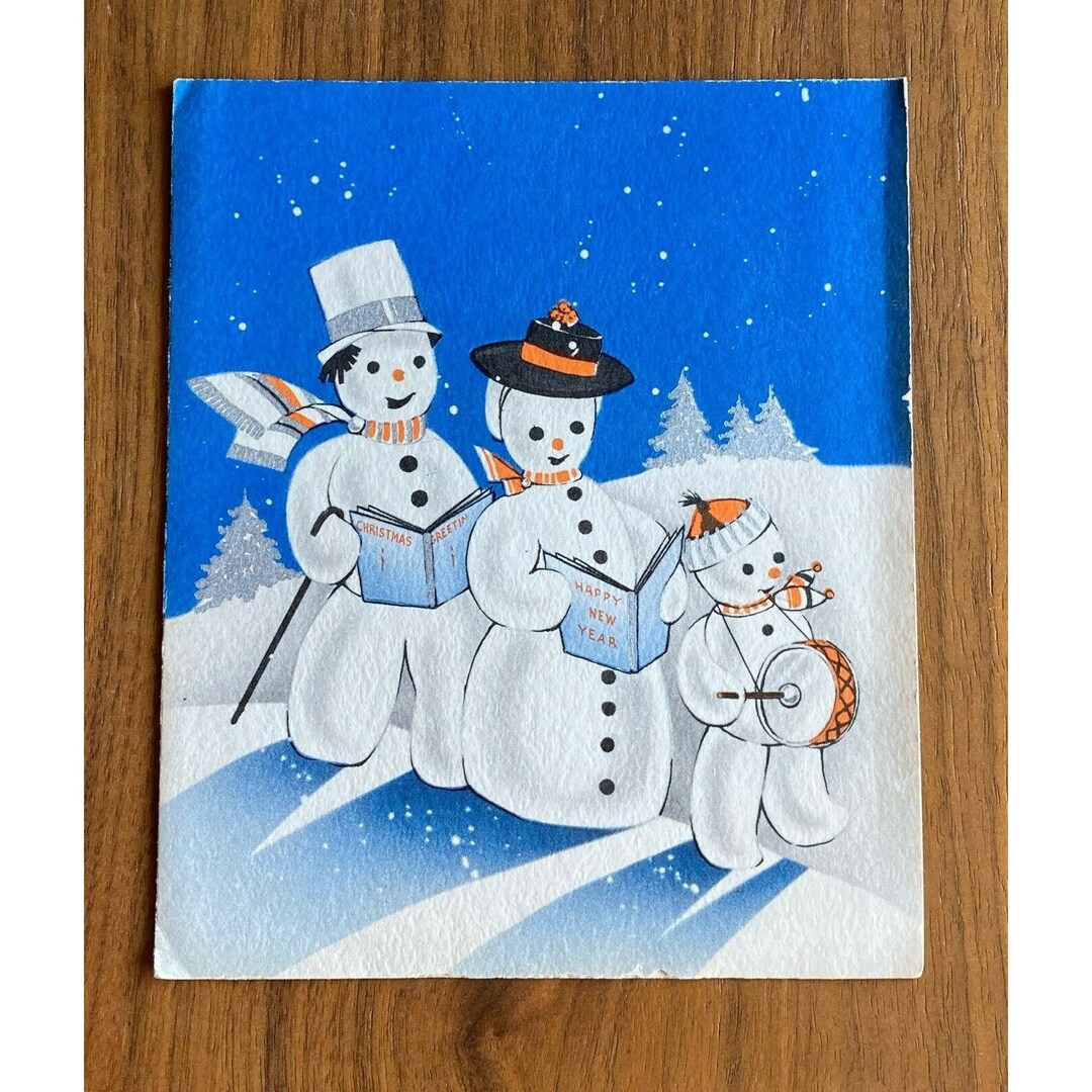 Snowman Family Christmas Caroling Christmas Card - Etsy