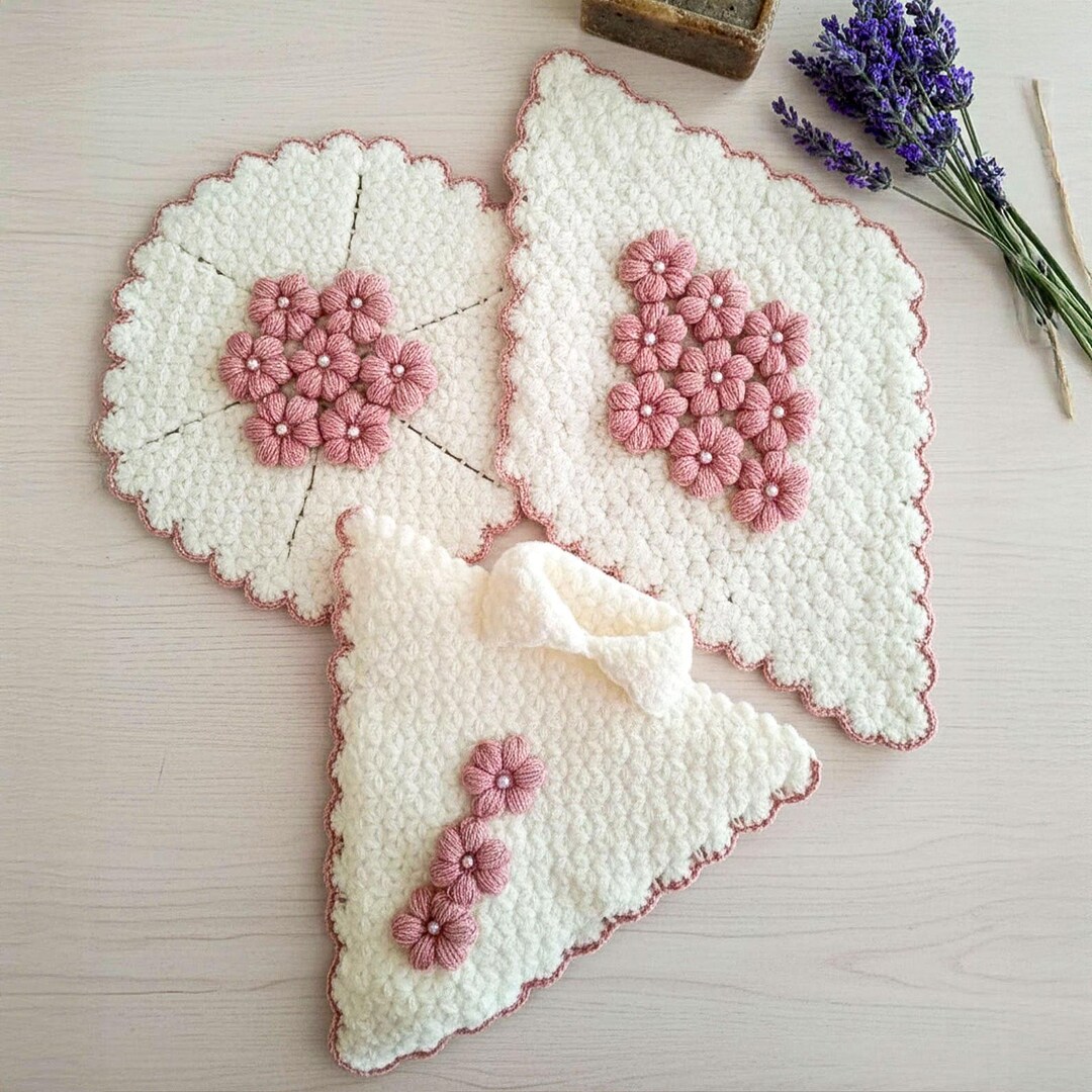 Handmade Crochet Bath Pouf Set: Pink Flower Loofah, Turkish Craft - Etsy