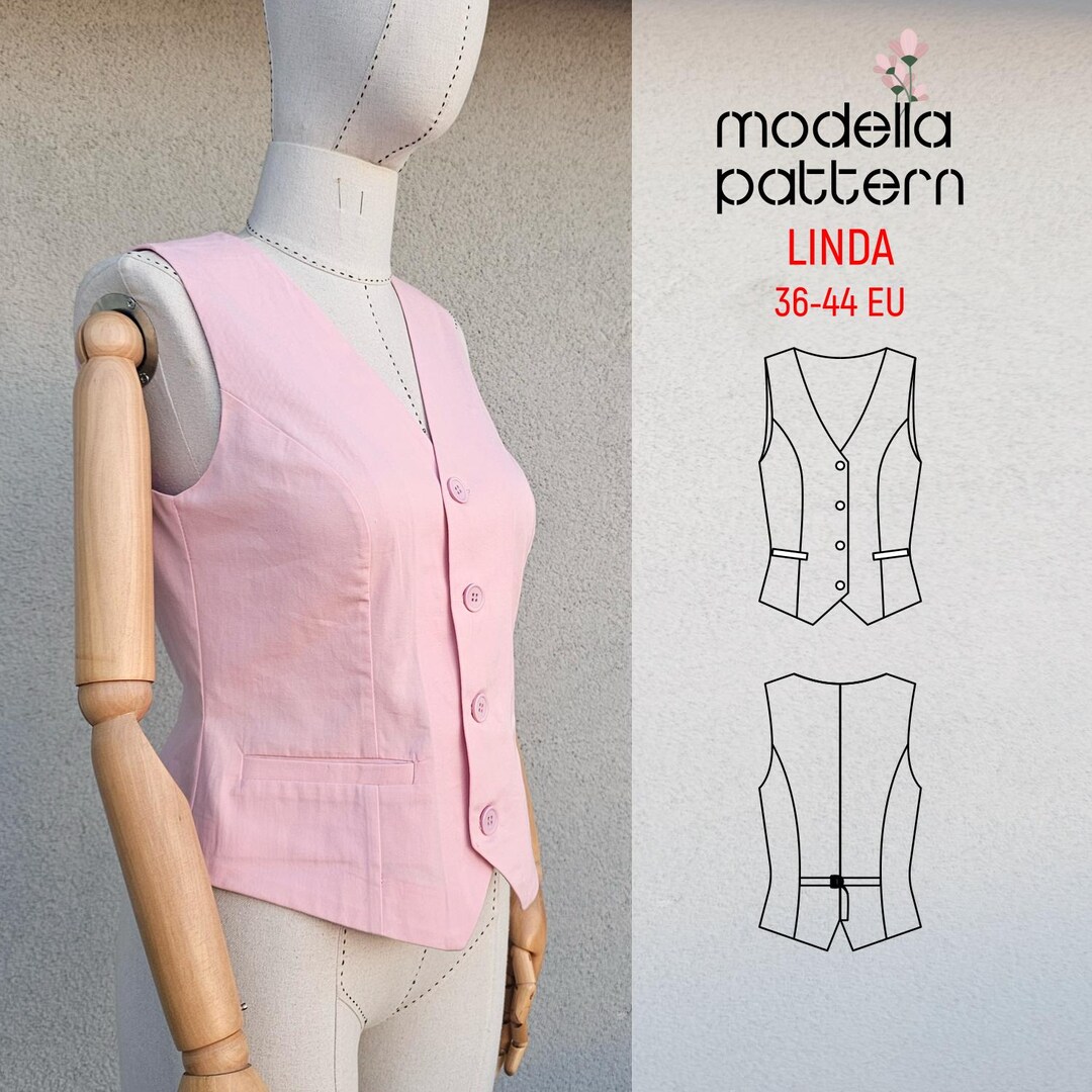 LINDA V-neck Buttoned Waistcoat Sewing Pattern - Size 36-44 EU ...