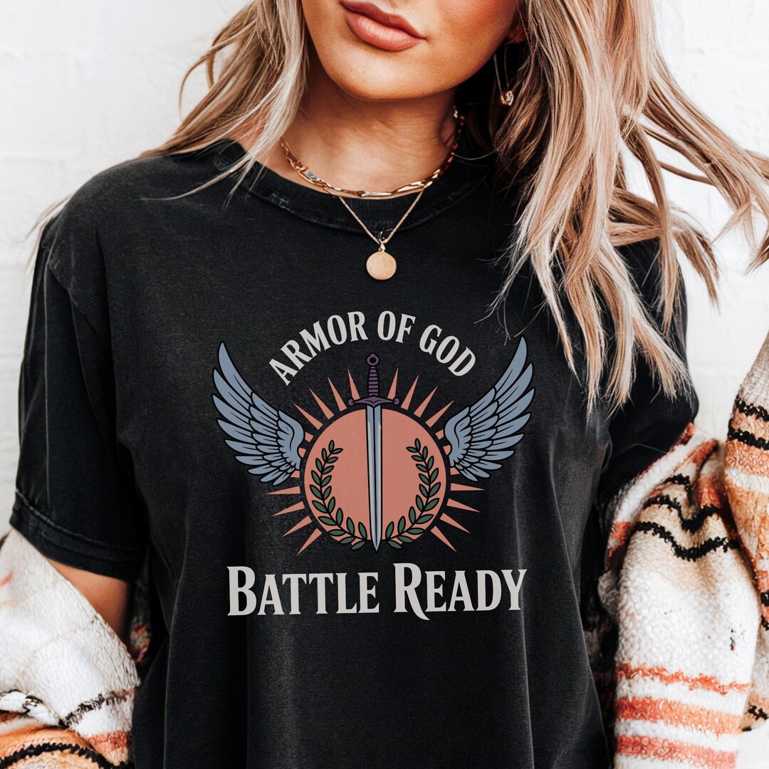 Armor of God Battle Ready Christian Shirt, Sword & Wings Spiritual ...