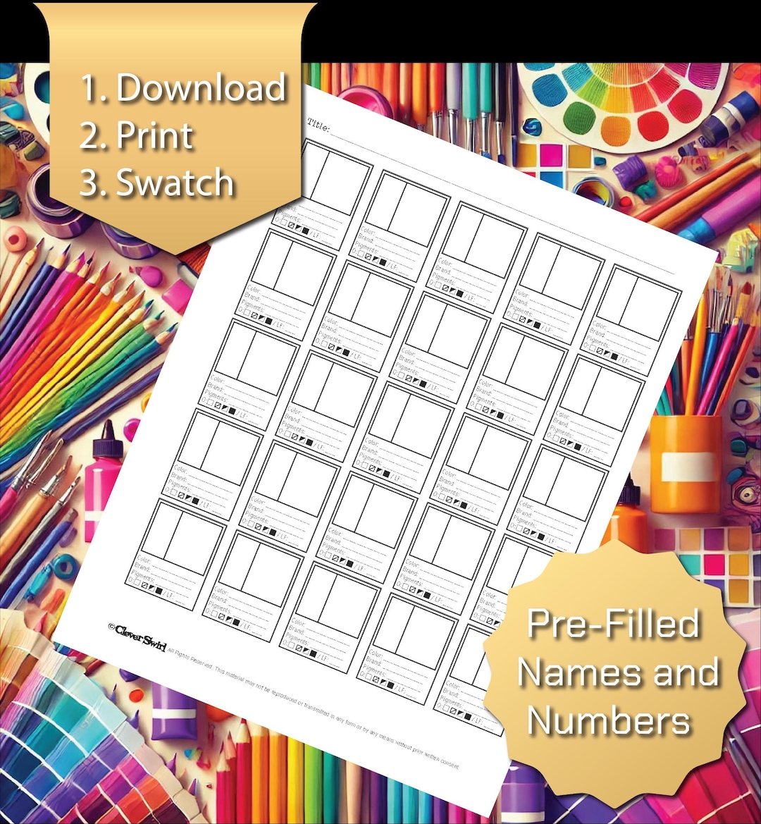 Universal Swatch Chart – for Watercolors, Acrylics, Gouache, Acrylic ...