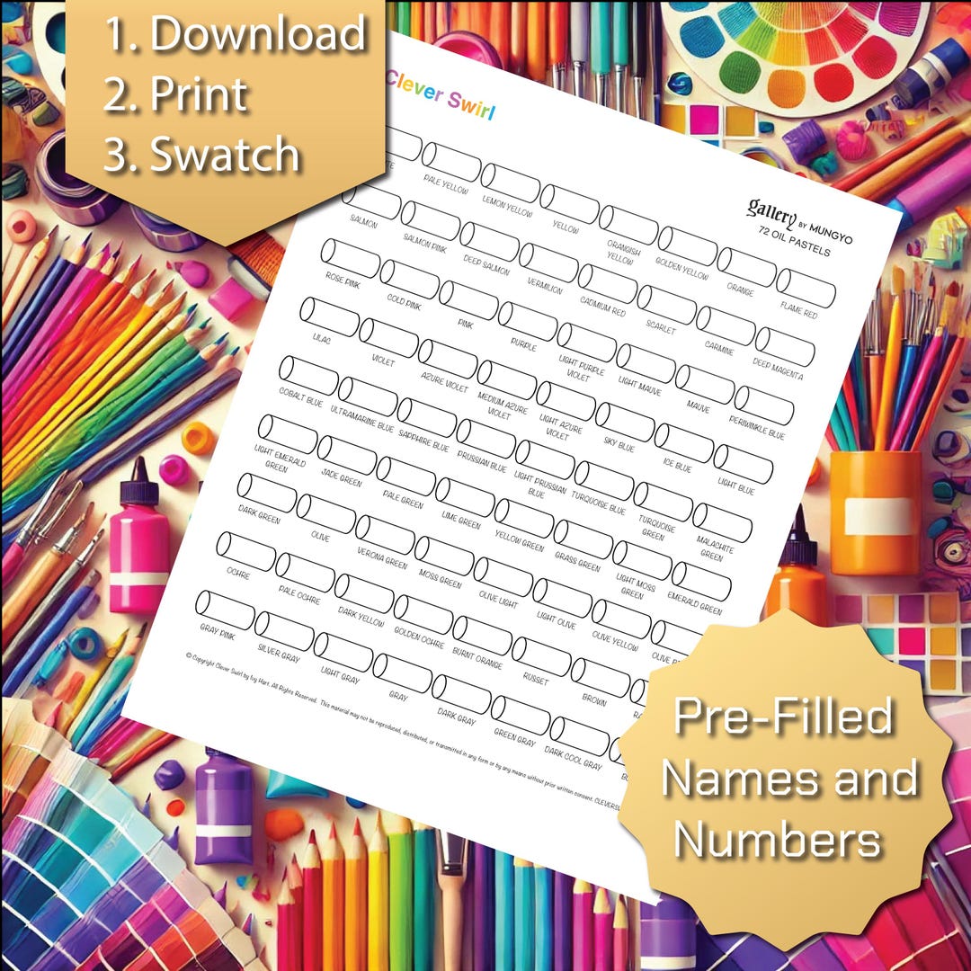 Mungyo Gallery Oil Pastels Swatch Chart 72 | Instant Download PDF | Pre ...