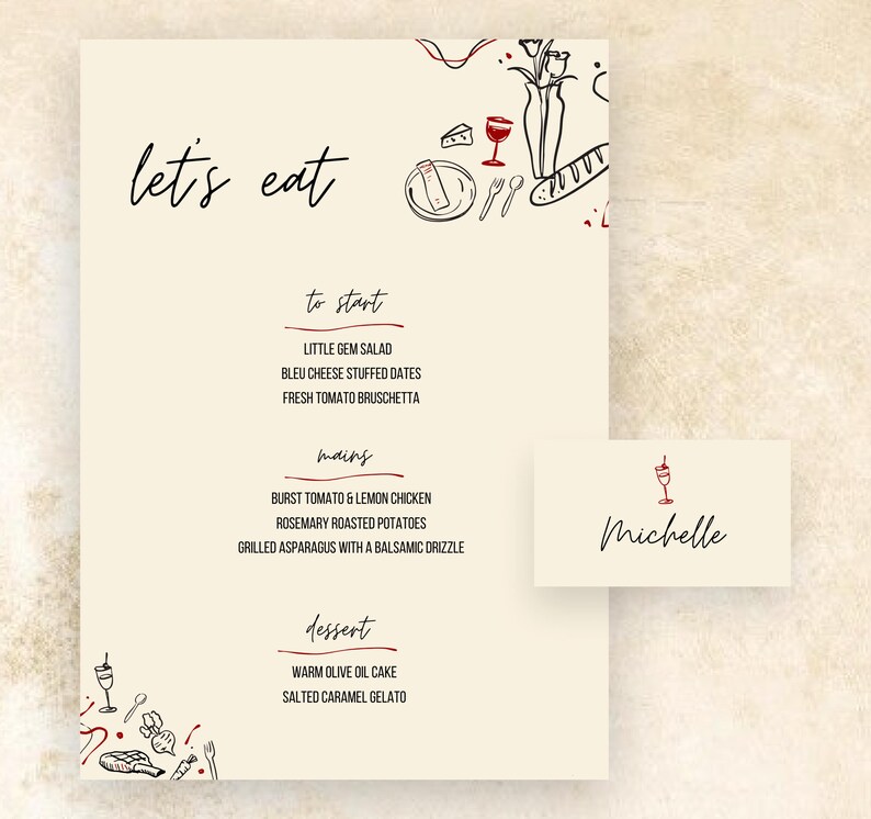 Menu and Place Card Template, Editable Table Setting Display, Printable ...
