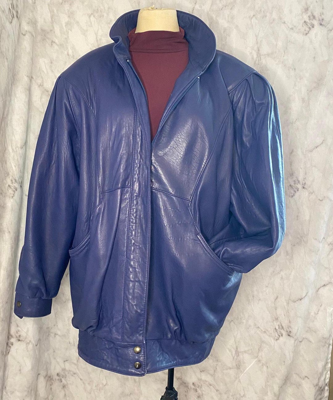 80's Olde Hide House Indigo Blue Leather Jacket (L) - Etsy