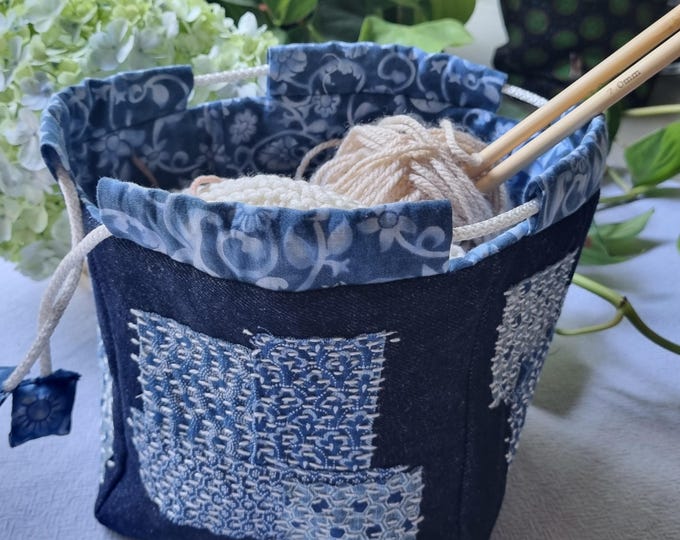 Japanese Rice Bag Denim Handmade Komebukuro Boro Sashiko Stitching Gift ...