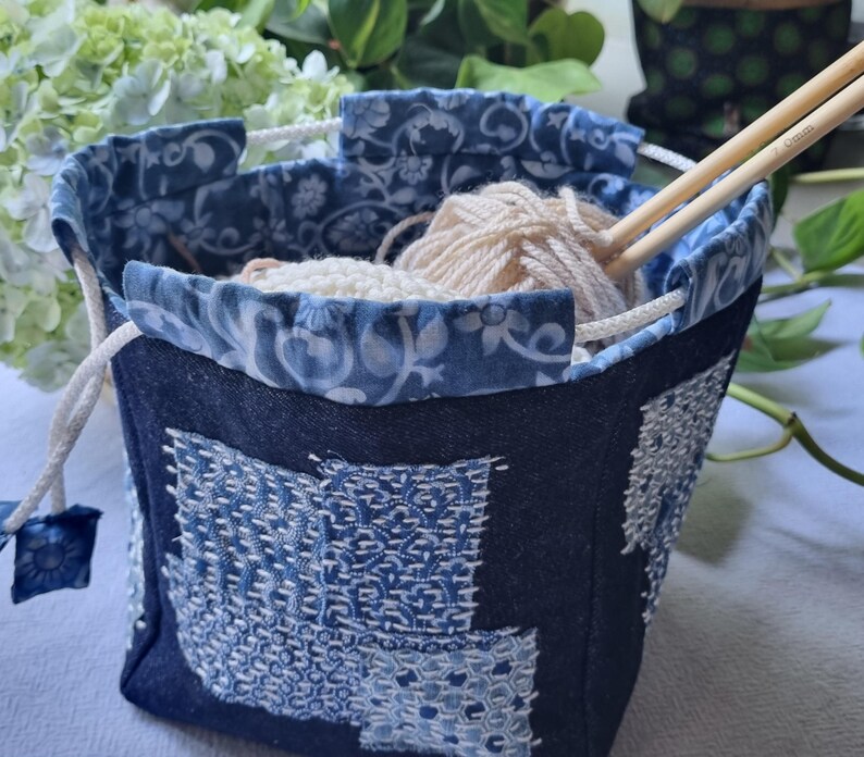 Japanese Rice Bag Denim Handmade Komebukuro Boro Sashiko Stitching Gift ...