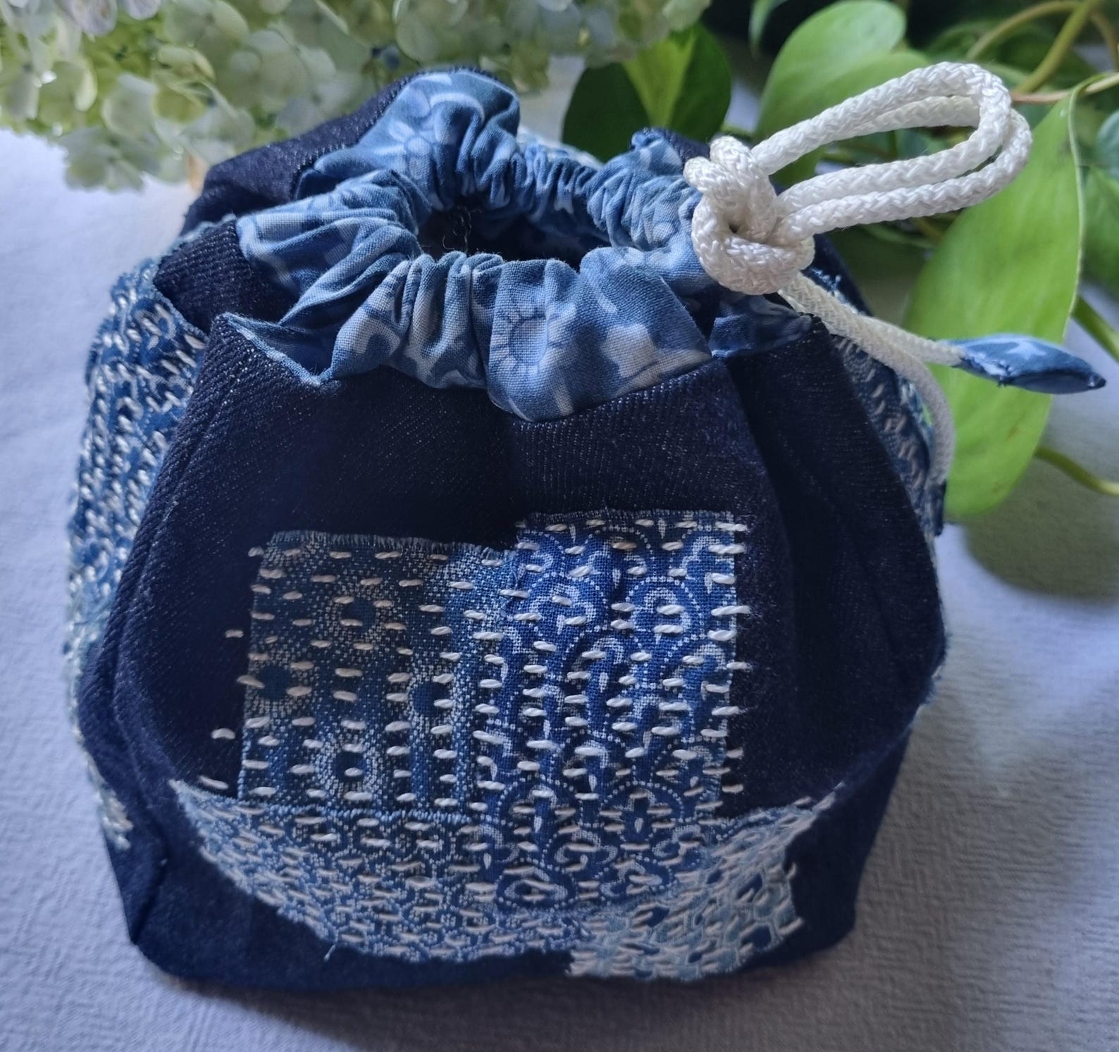 Japanese Rice Bag Denim Handmade Komebukuro Boro Sashiko Stitching Gift ...