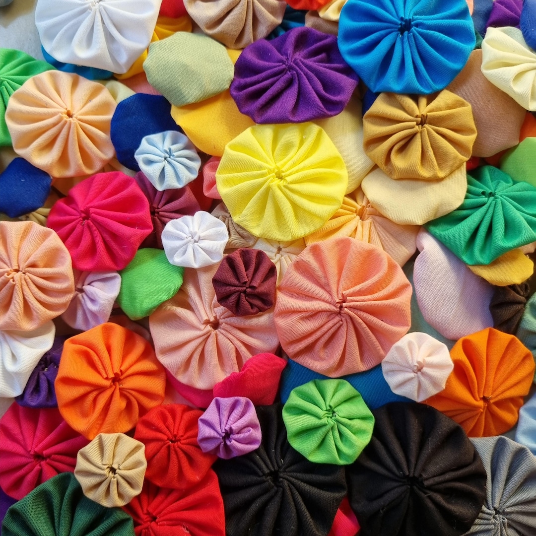 Fabric Yoyo Suffolk Puff 60 Handmade Mixed Size Solid Color Applique ...