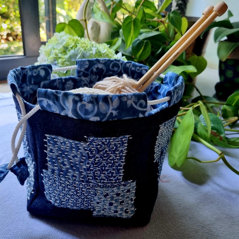 Japanese Rice Bag Denim Handmade Komebukuro Boro Sashiko Stitching Gift ...