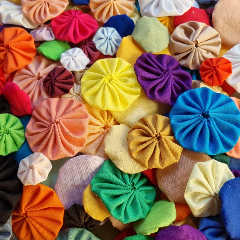 Fabric Yoyo Suffolk Puff 60 Handmade Mixed Size Solid Color Applique ...