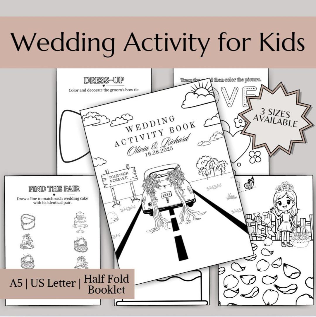 Kids Wedding Activity Booklet Pack Coloring Book Personalize Children's ...