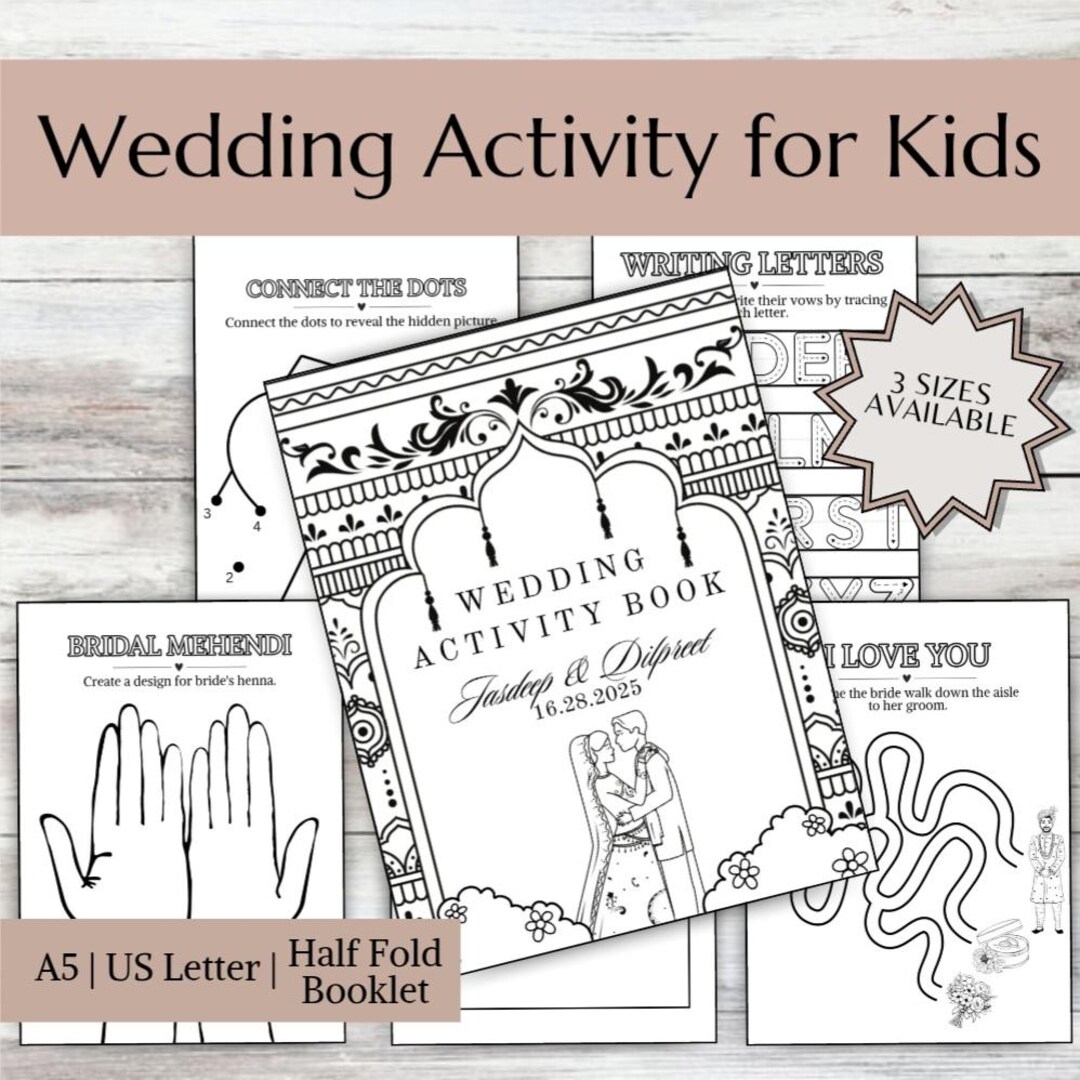 Kids Punjabi Wedding Activity Booklet Pack Coloring Book Personalize ...