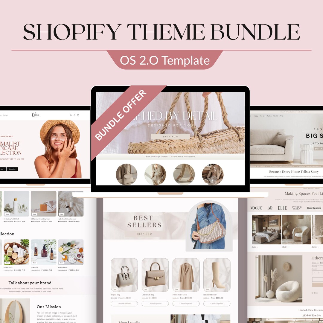 Boutique Shopify Theme Bundle | Minimalist Website Design Template for ...