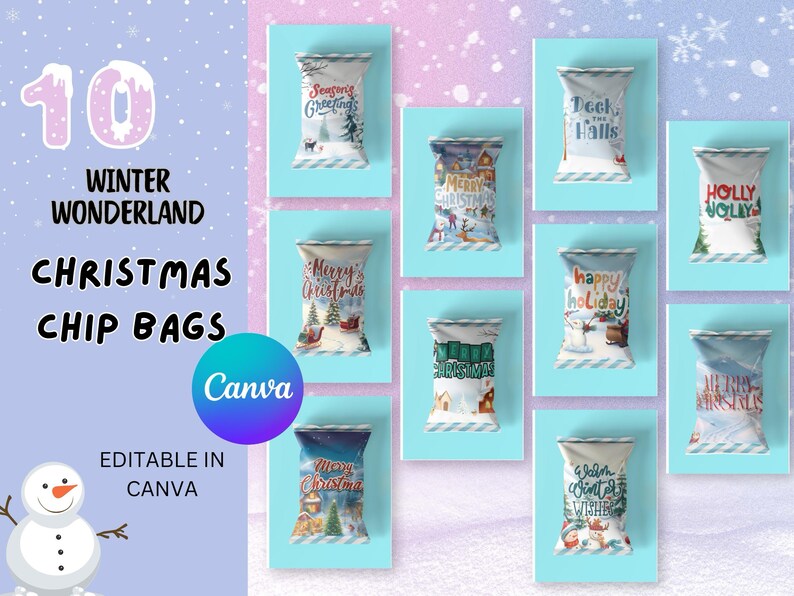 Editable Christmas Chip Bag Template Bundle , Winter Wonderland ...