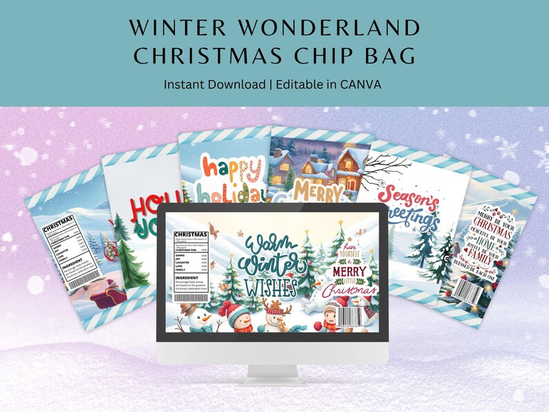 Editable Christmas Chip Bag Template Bundle , Winter Wonderland ...