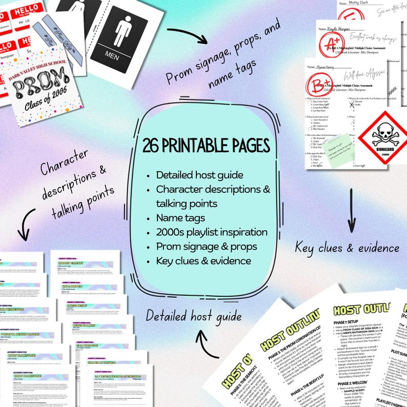 2000s Prom Murder Mystery Game Printable Game Night Murder Mystery Kit ...