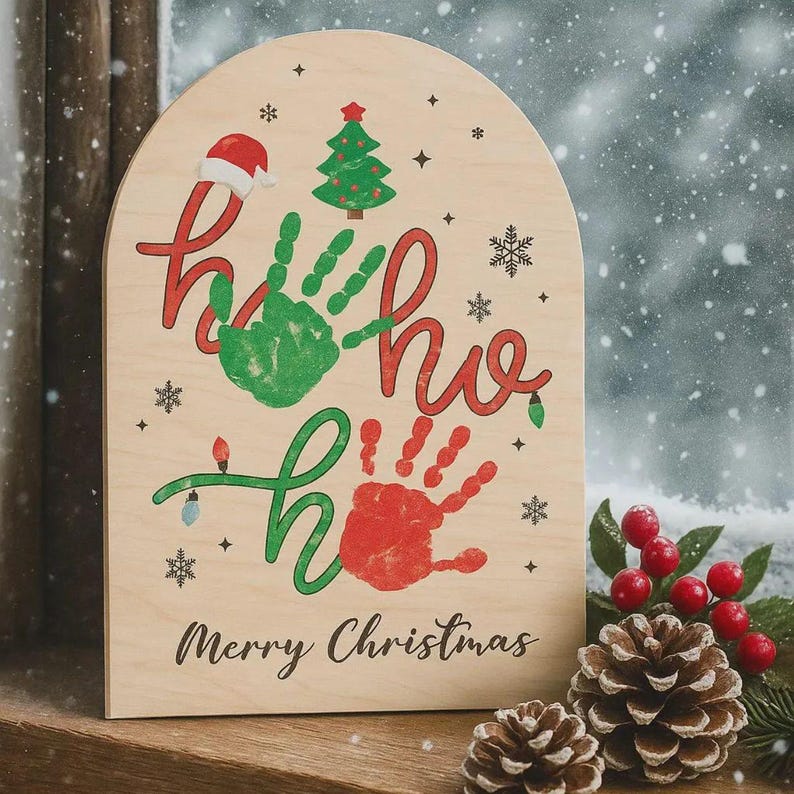 Christmas Handprint Art Keepsake - Custom Baby’s First Holiday Sign ...