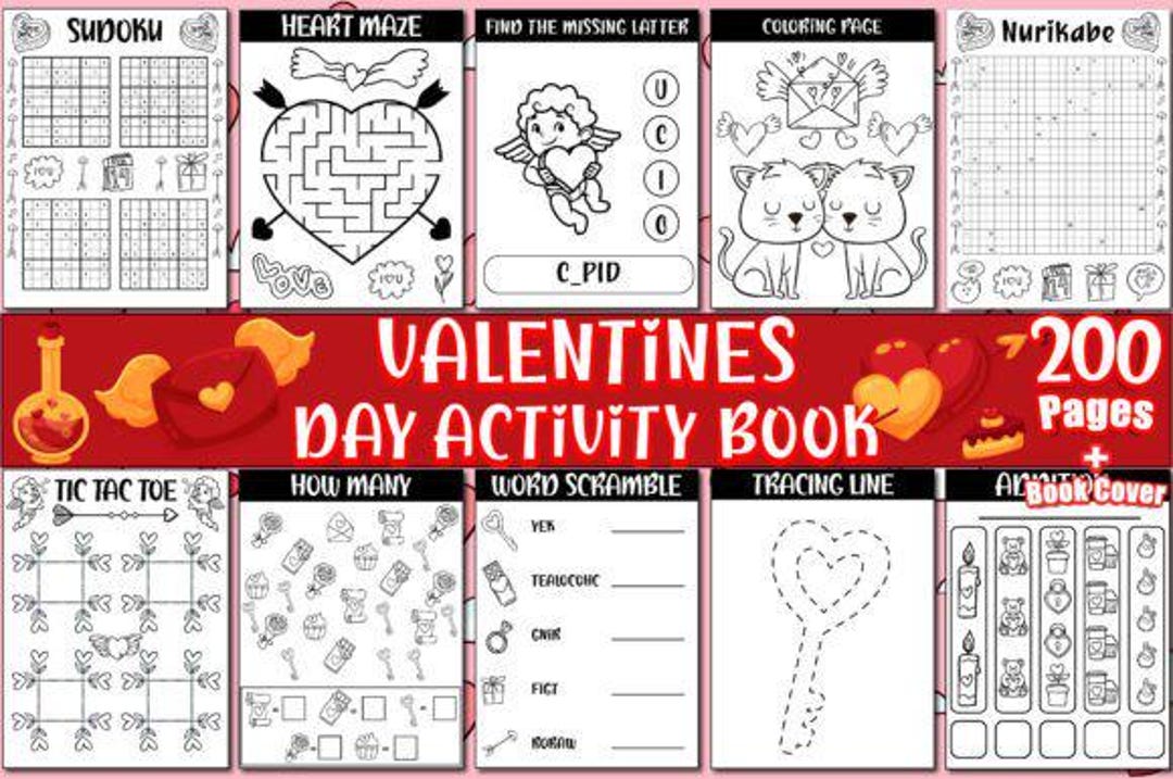 Valentine's Day Activity Book | 200+ Kids Printable Games (PDF Download ...