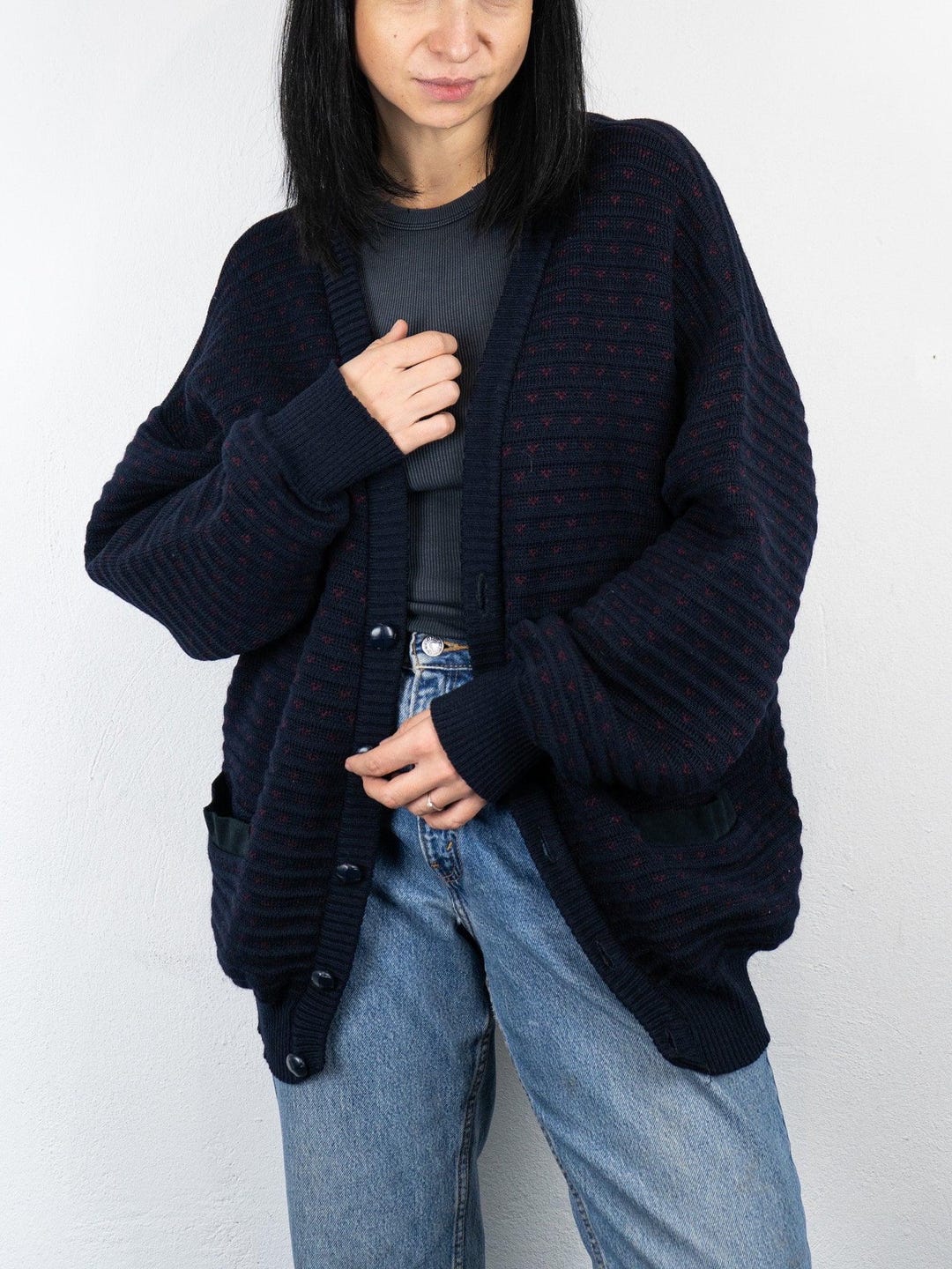 Vintage Luxury Navy Wool Cardigan | Made in Belgium | Vintage Elegant ...