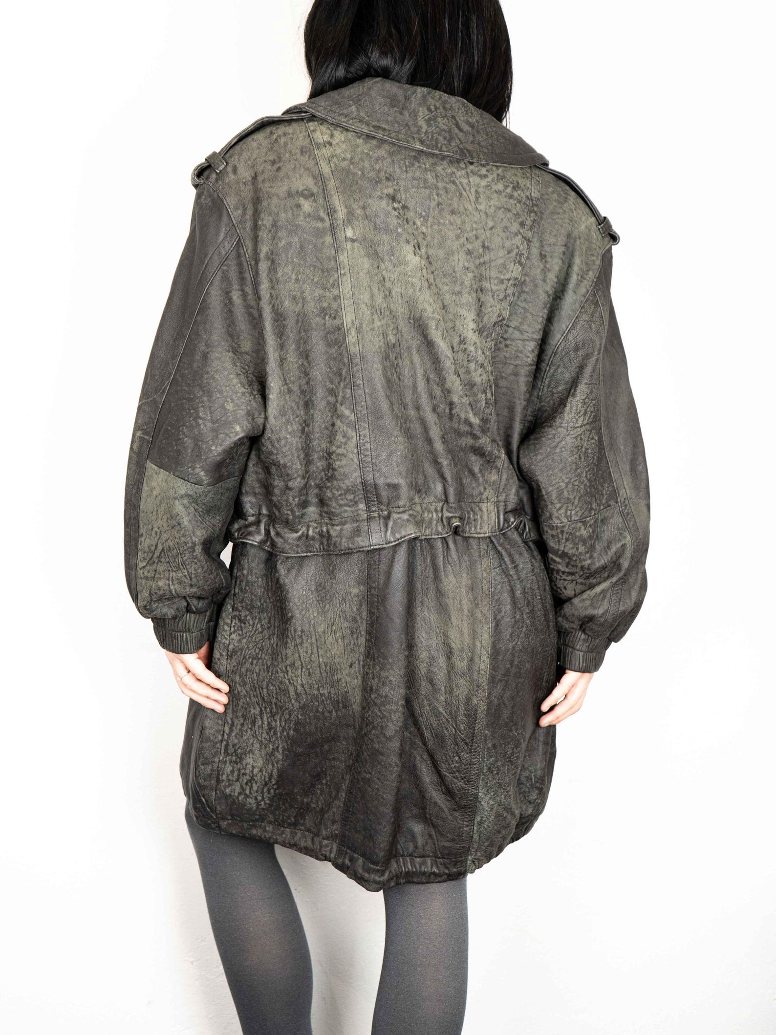 Vintage Long Leather Gray Parka Jacket Bär Unisex, 100% Leather, Size L ...