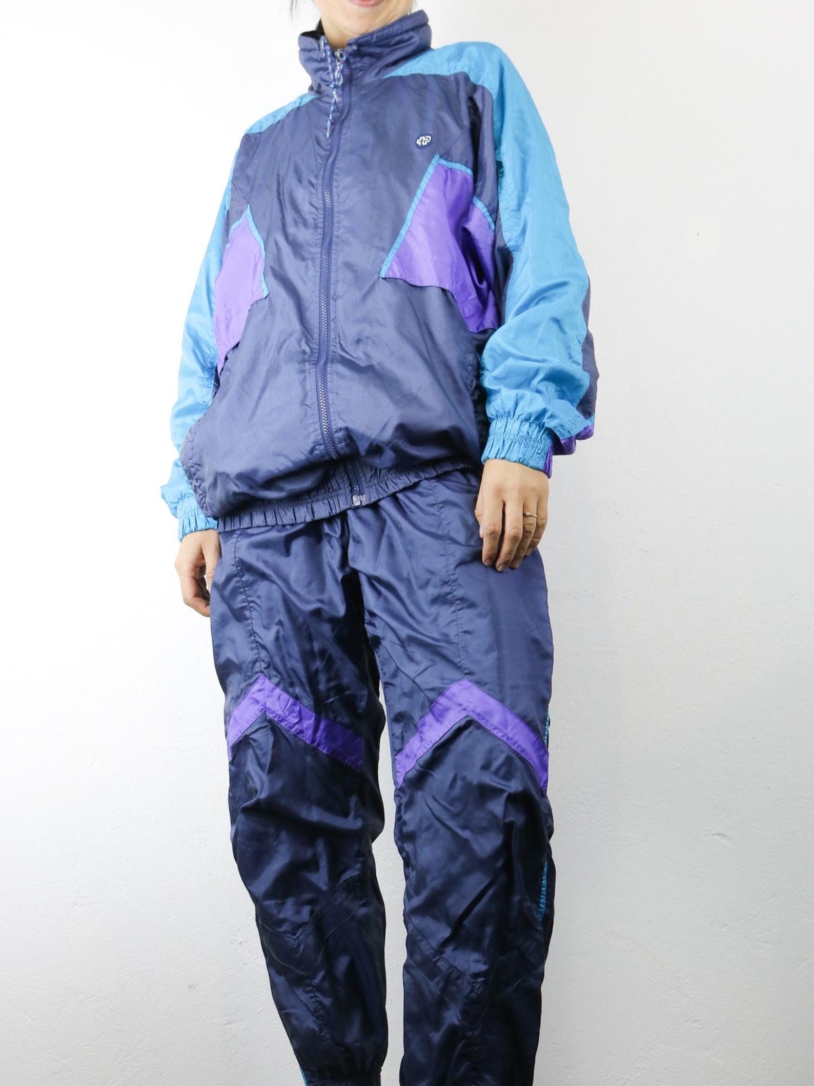 Vintage Blue 80s Tracksuit Unisex Retro Purple Sportswear Size M-L ...